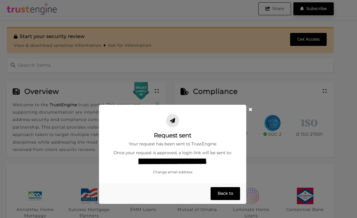 Gaining Client Access to the TrustEngine Trust Center – TrustEngine